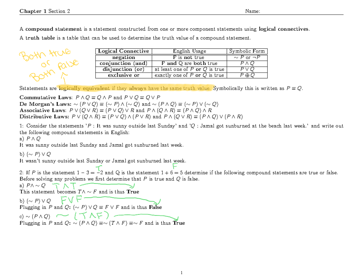 Chapter 1 Section 2 Lectures - Chapter 1Section 2 Name: Acompound ...
