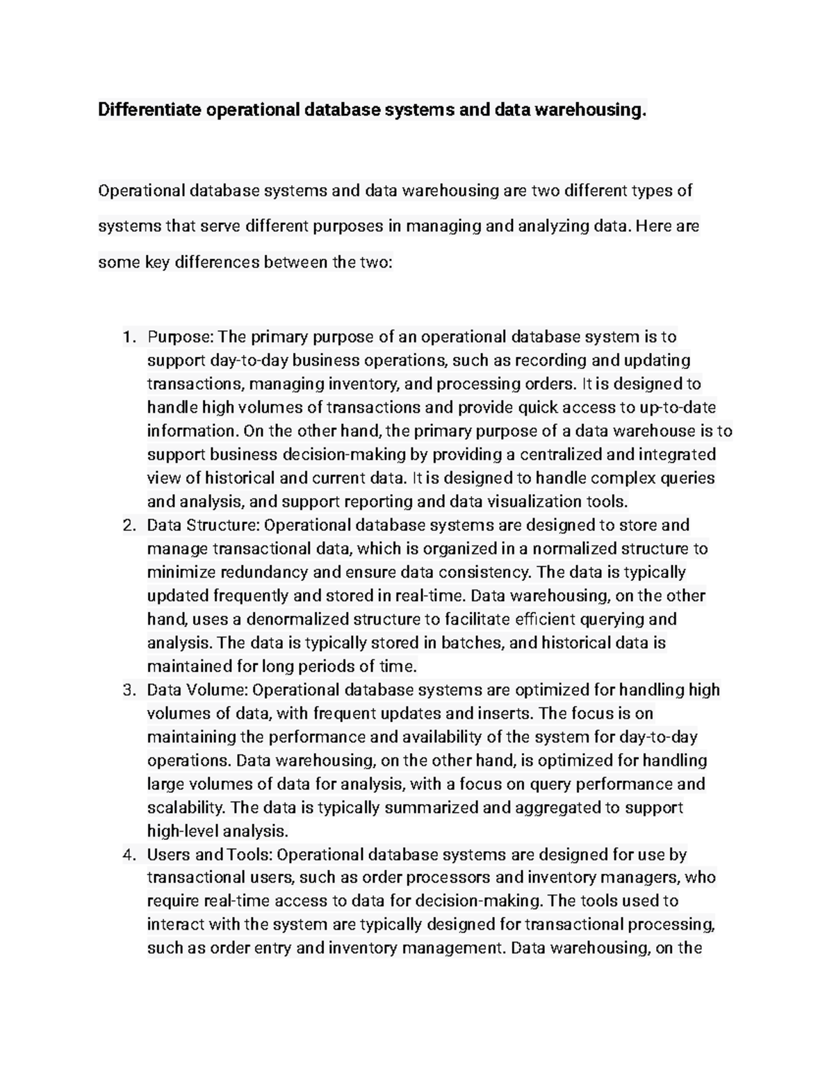 Cloud Computing page 26 (part 2b) Differentiate operational database ...