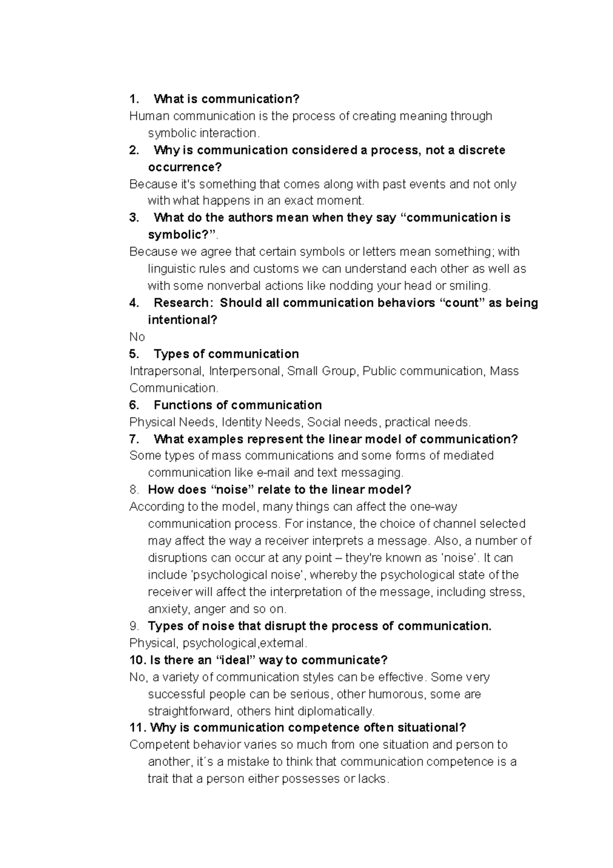 Cuestionario - preguntas acerca sobre la comunicacion - 1. What is ...