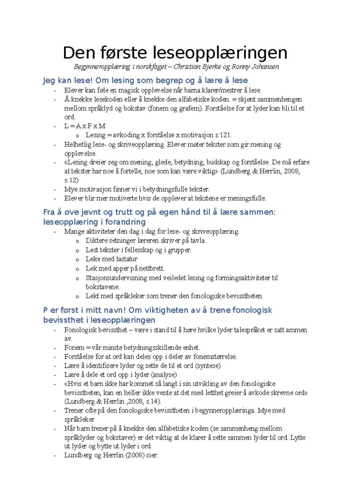 Kap 5 - Den første leseopplæringen - Den første leseopplæringen ...