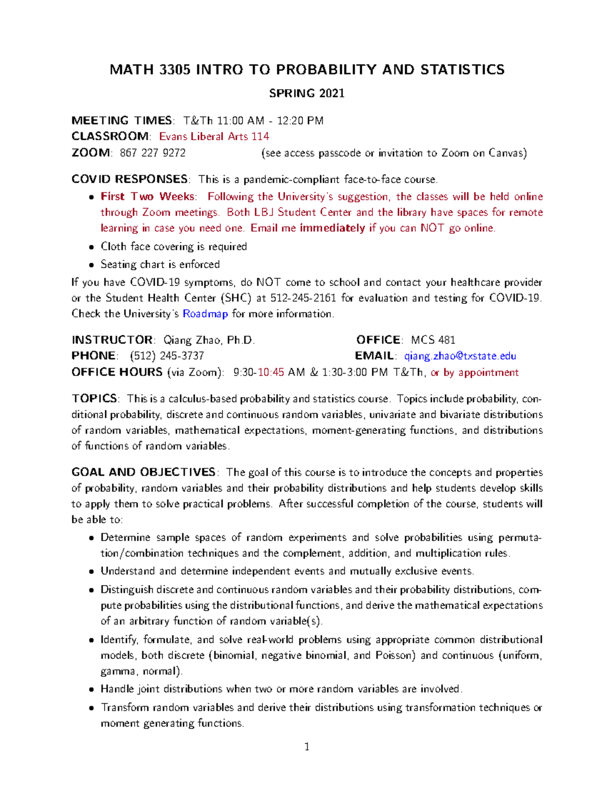 Syllabus - MATH3305 Section 312 Spring 2021 - MATH 3305 INTRO TO ...