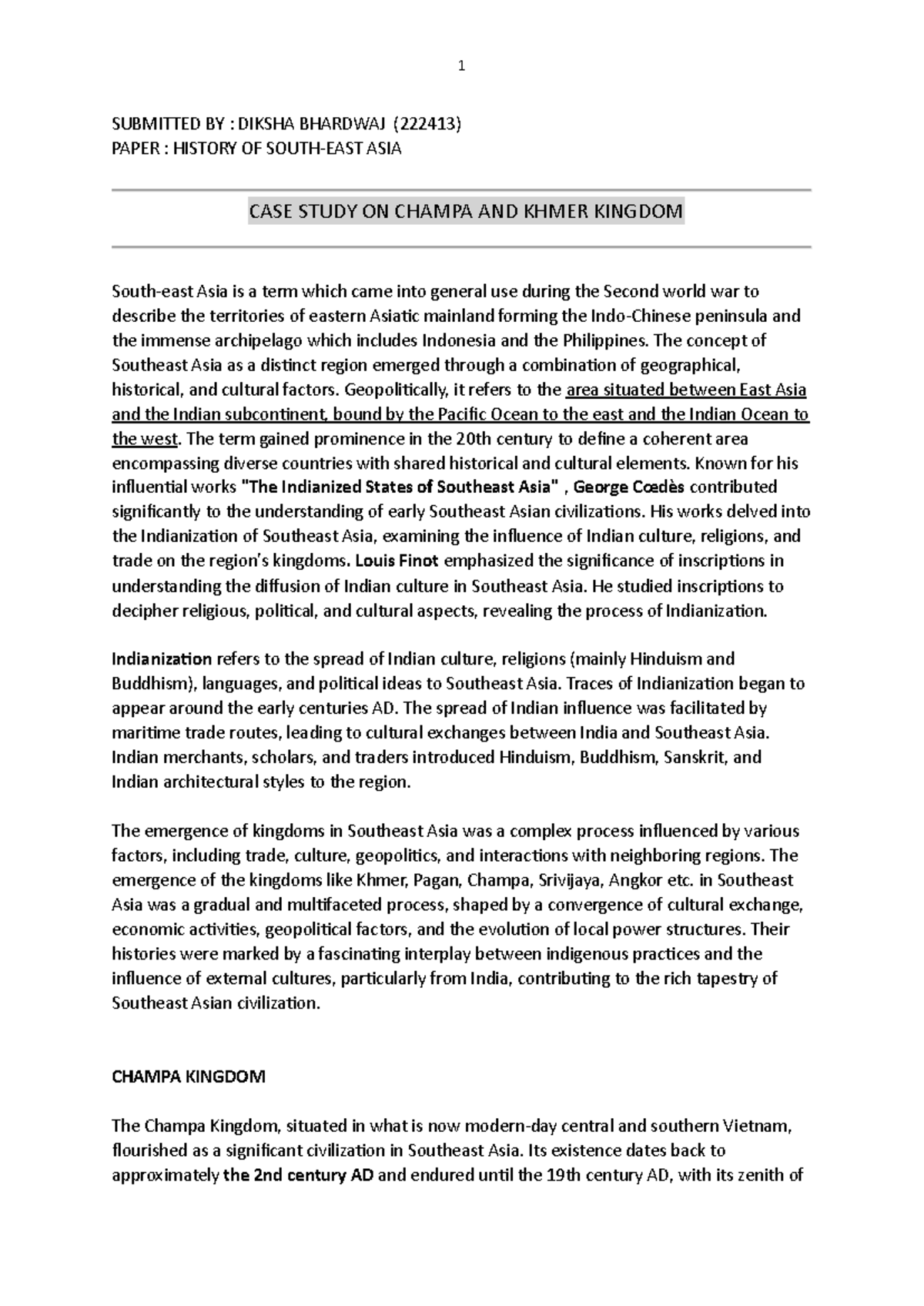 Champa Khmer 1 - SUBMITTED BY : DIKSHA BHARDWAJ (222413) PAPER ...