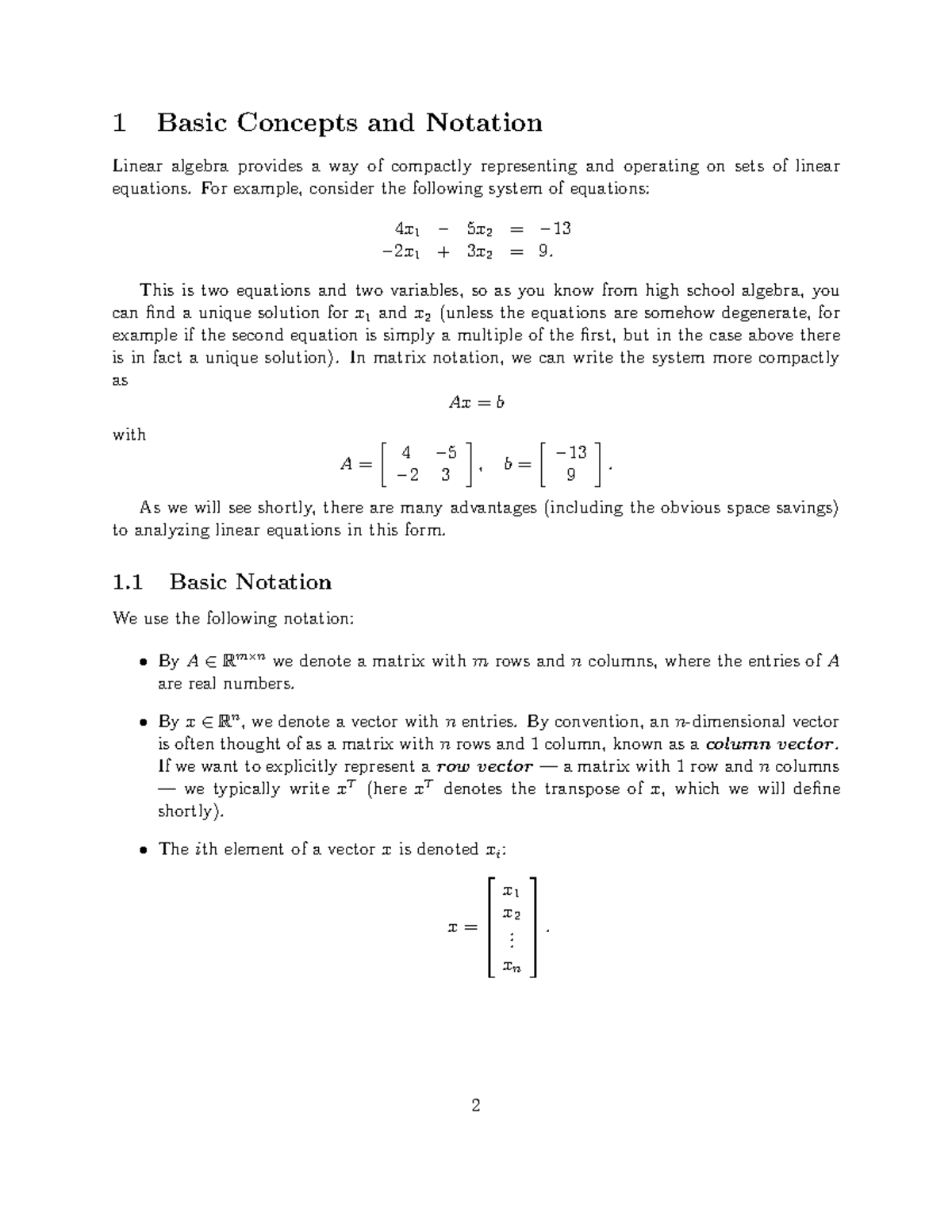 Linear Algebra Review and Reference - 1 Basic Concepts and Notation ...