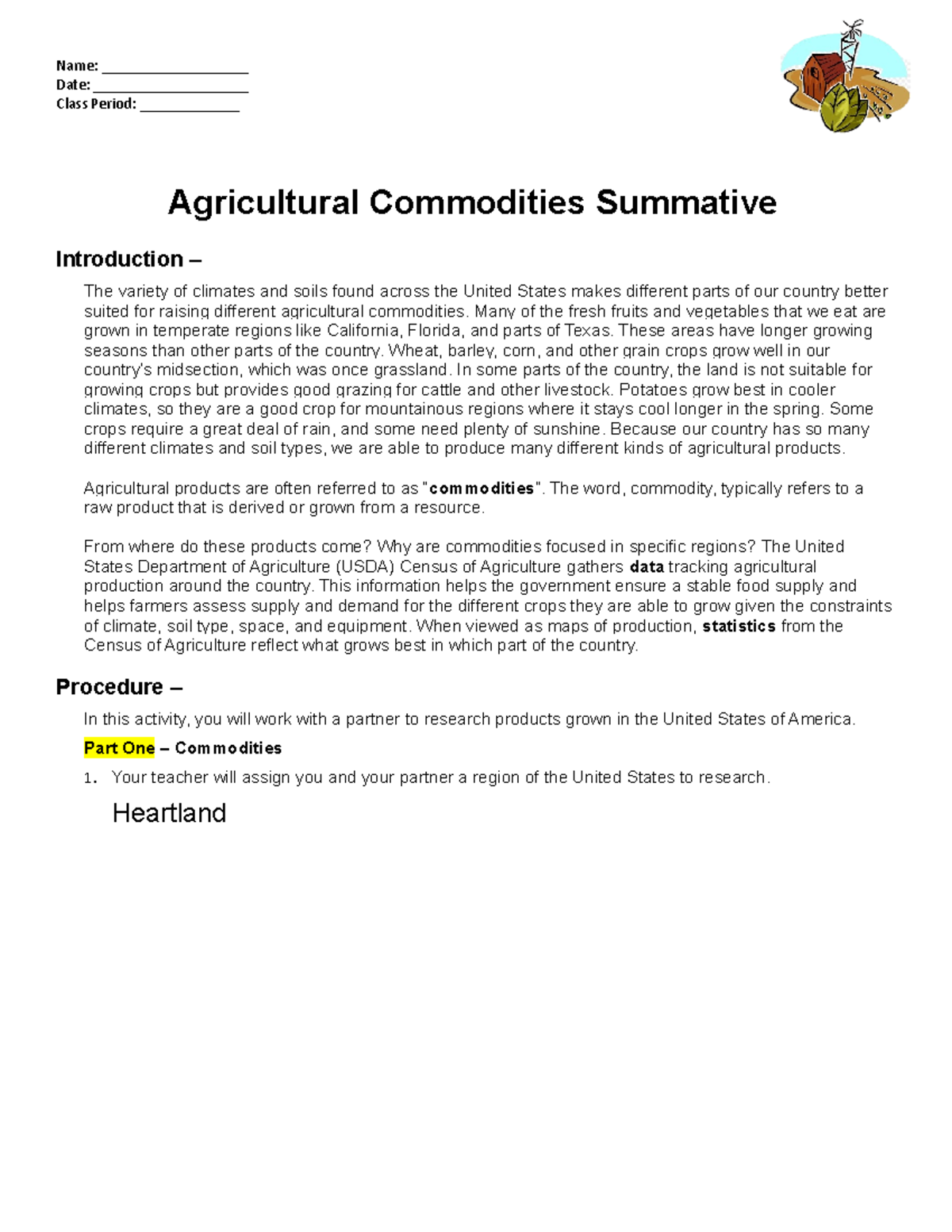 Lauryn's Ag Commodities Summative - Date: ____________________ Class ...