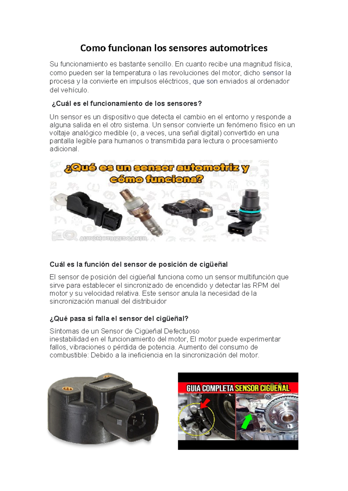 Como funcionan los sensores automotrices en el automóvil - Como ...