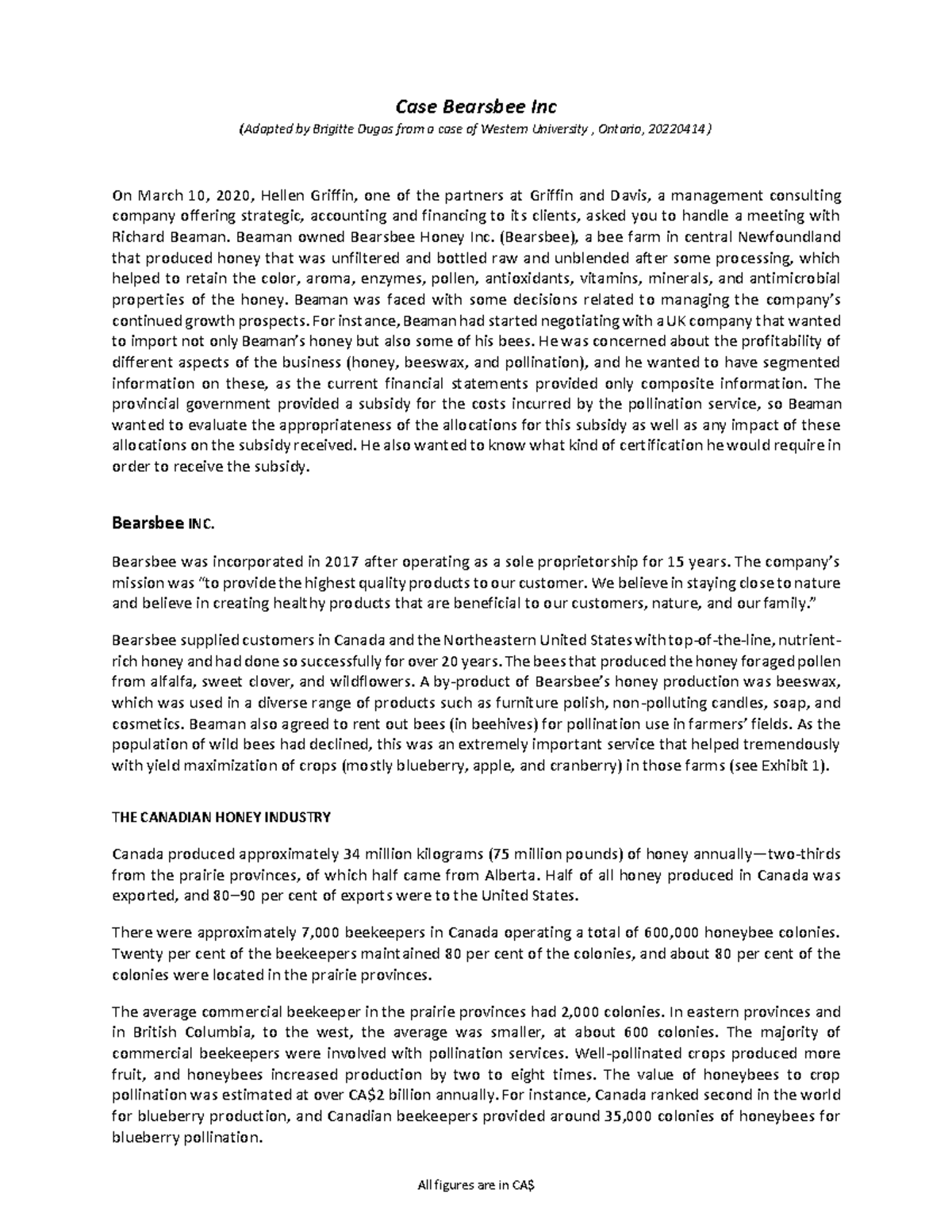 Bearsbee main case - Plain doc B1 2024 - Case Bearsbee Inc (Adapted by ...