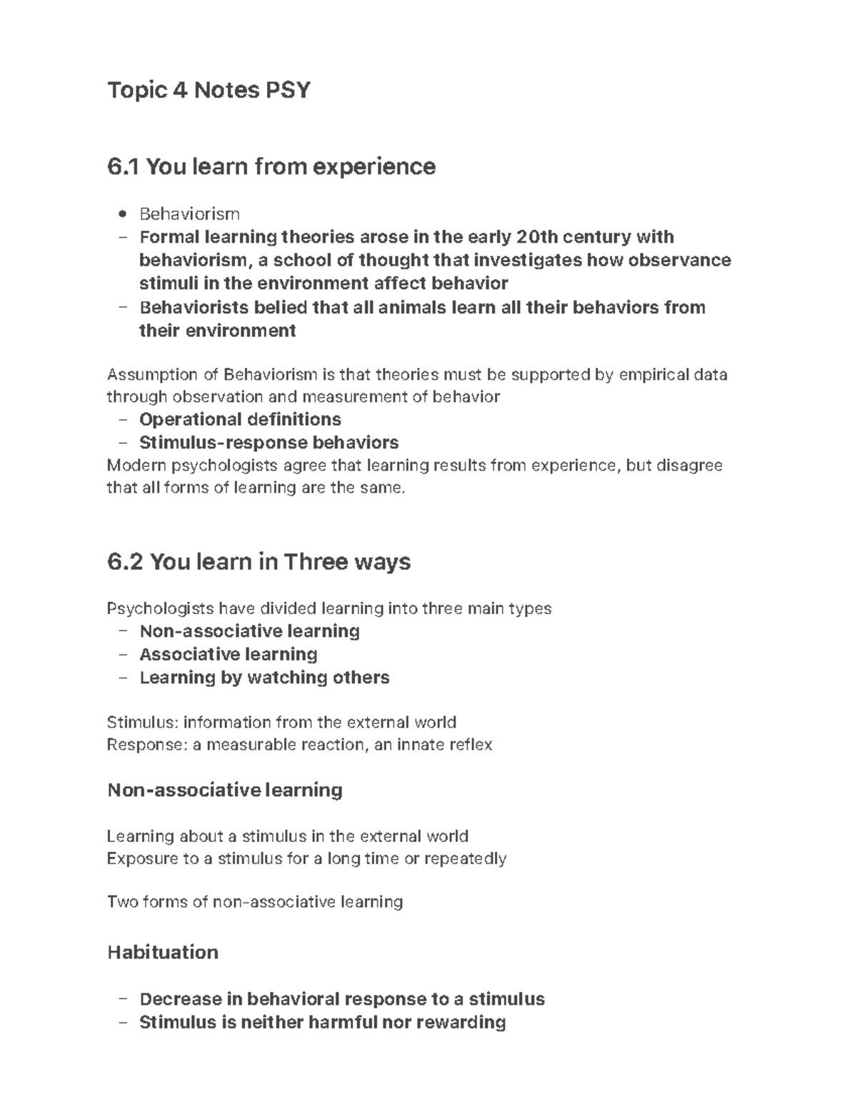 Topic 4 Notes PSY - – – – – – – – – – Topic 4 Notes PSY 6 You learn ...