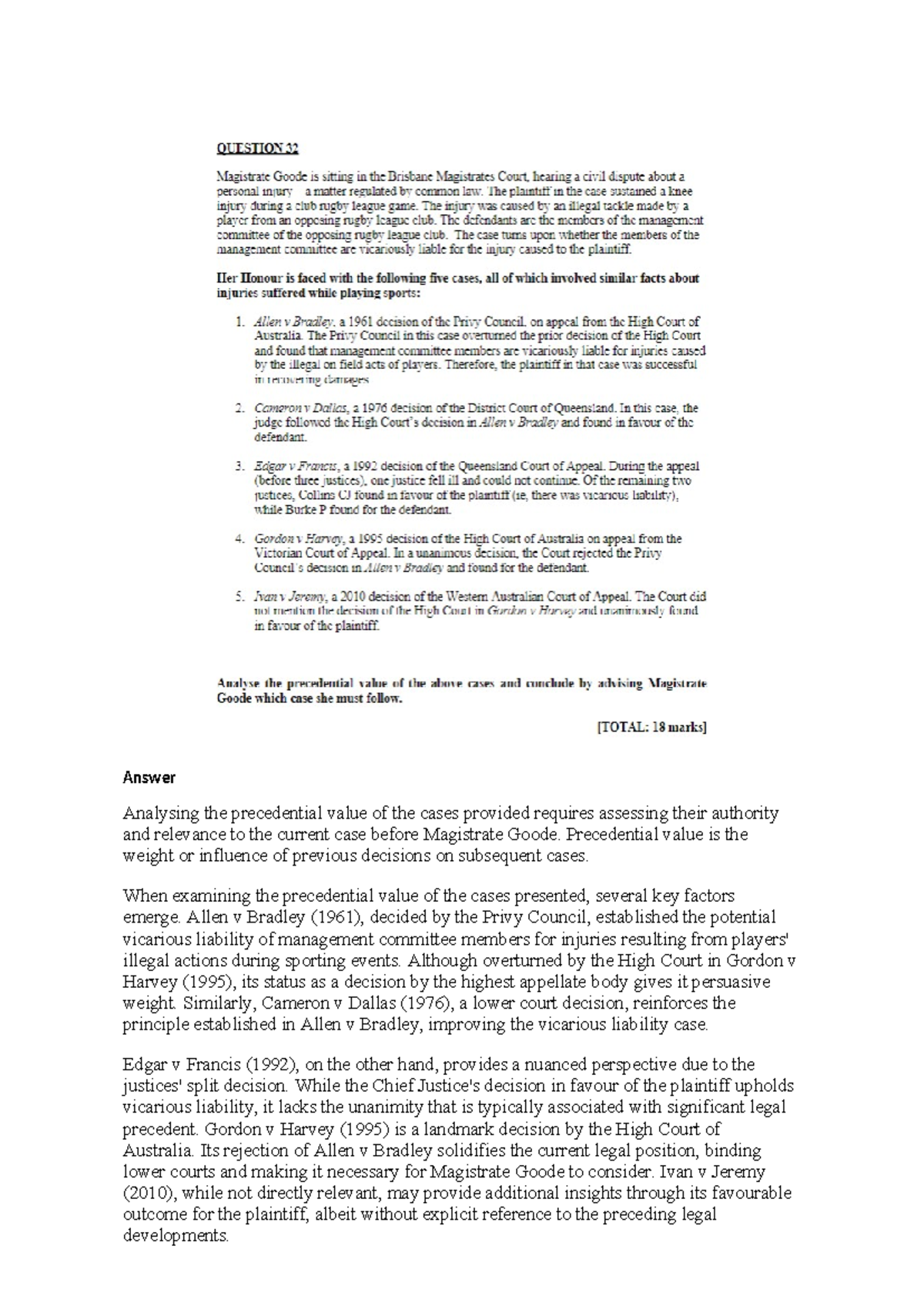 Assesment 2 - Question 32 - James Parr - Intro - Answer Analysing the ...