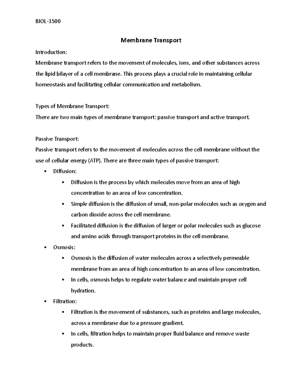 Membrane Transport - BIOL- Membrane Transport Introduction: Membrane ...