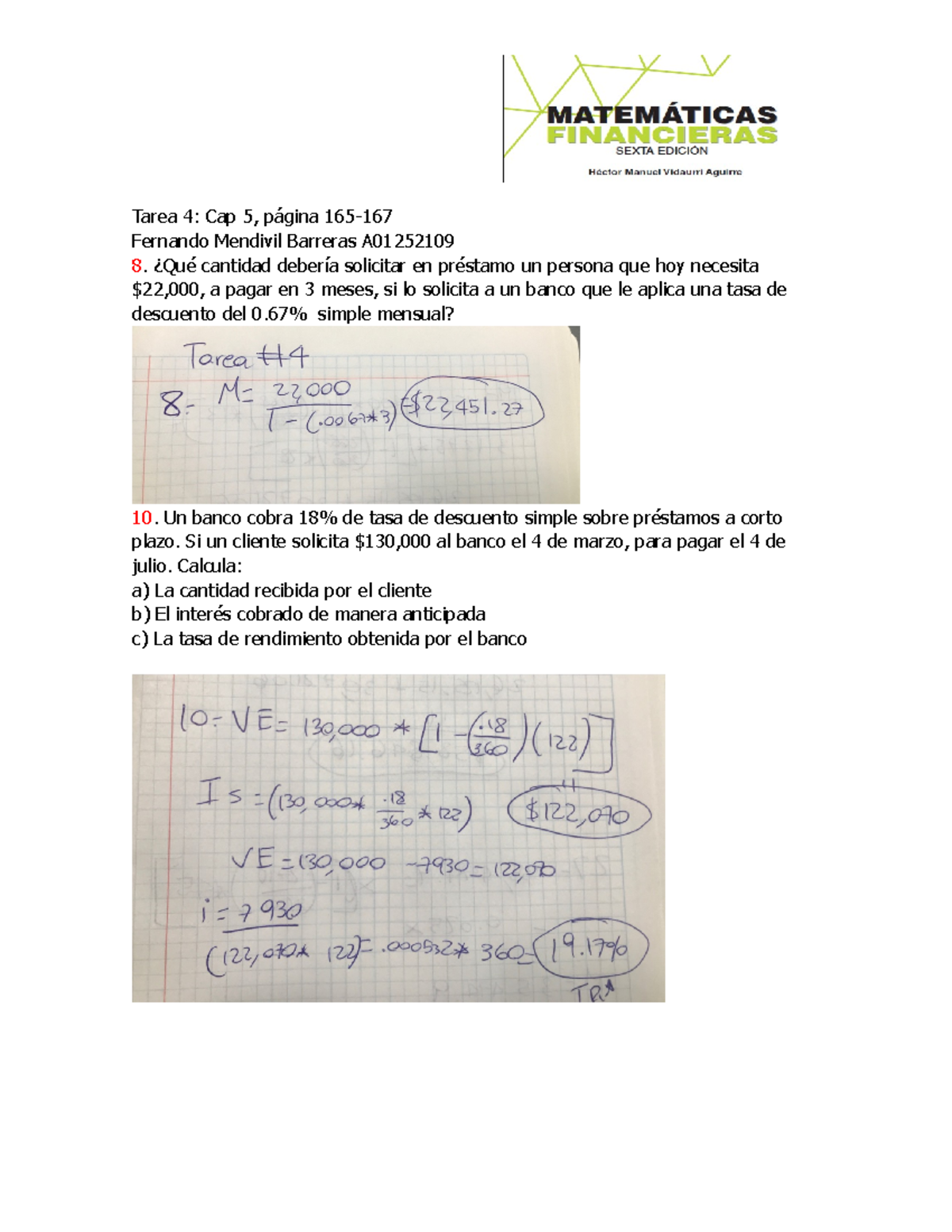 Tarea 4 MATE Financiera - Tarea 4: Cap 5, página 165-167 Fernando ...