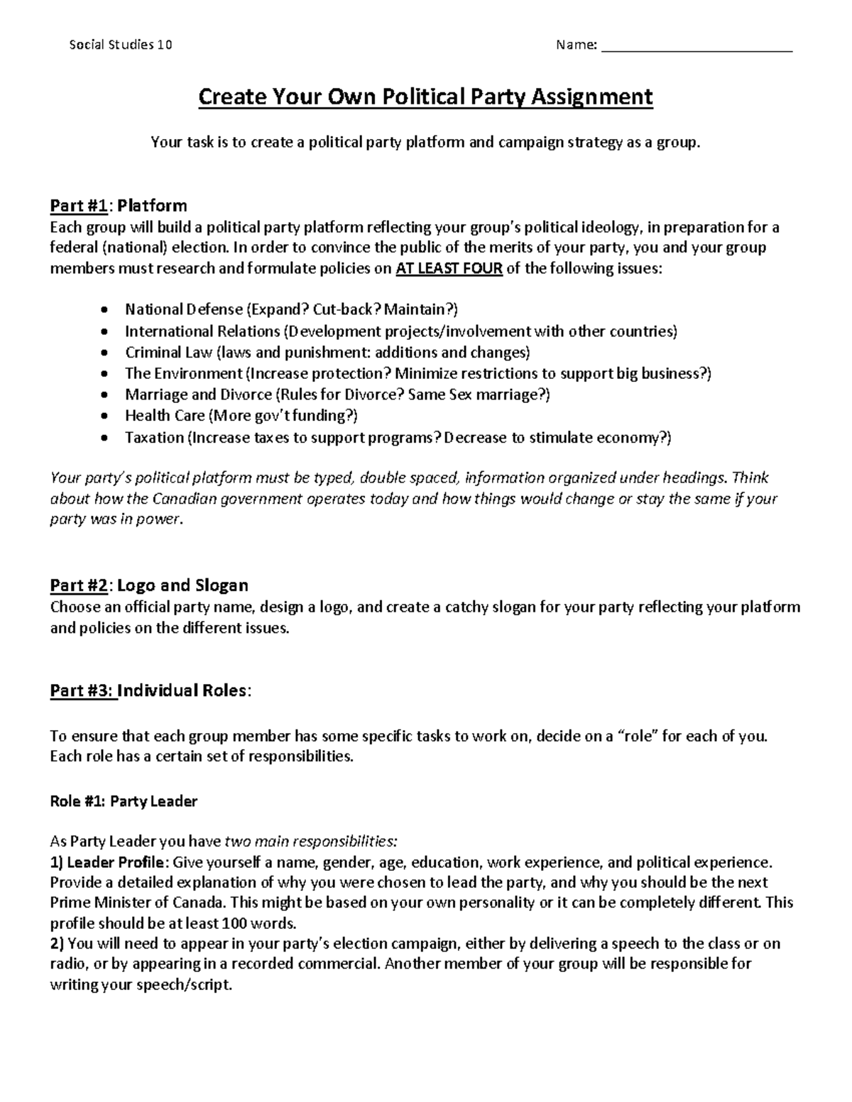 Creating a political party culminating activity - Create Your Own ...