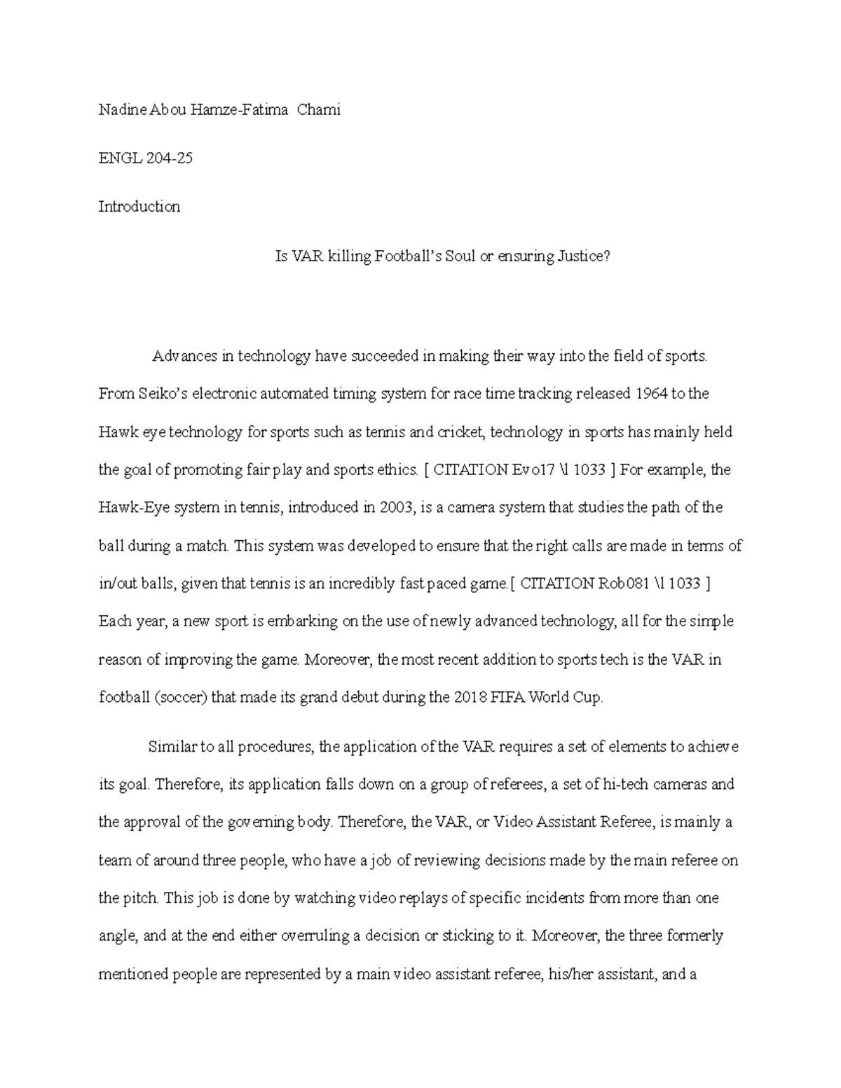 Introduction 1st Draft - Nadine Abou Hamze-Fatima Chami ENGL 204 ...