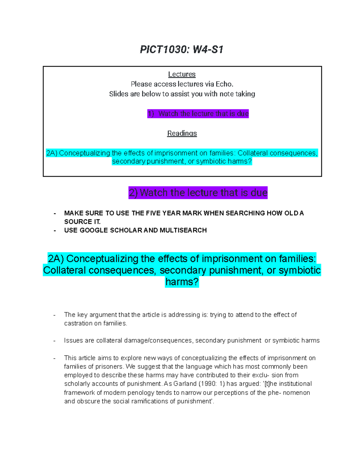 PICT1030 W4 - WEEK 4 LECTURE NOTES FOR THE CORUSE INTRODUCTION TO ...