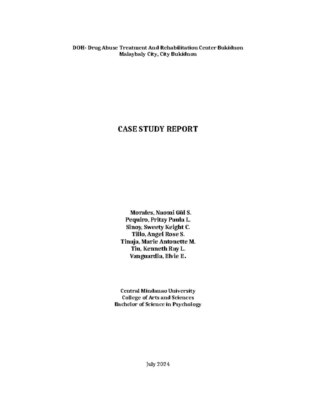 CASE Study Report Client R - DOH- Drug Abuse Treatment And ...