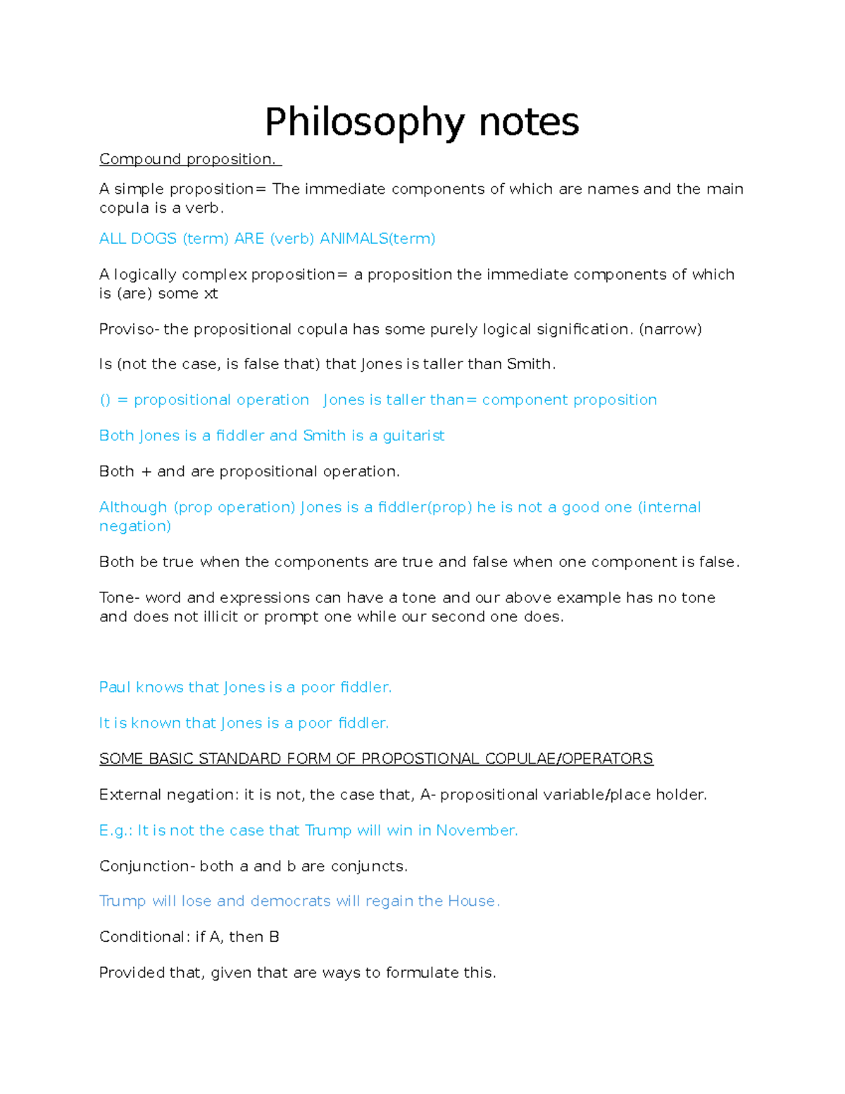 Phil notes - Philosophy notes Compound proposition. A simple ...