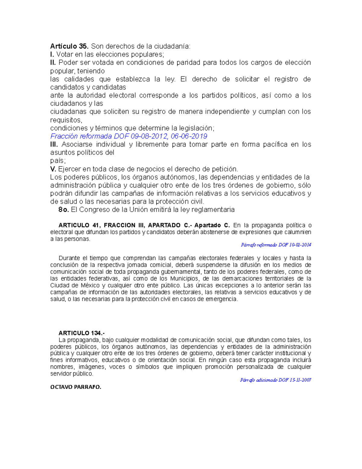 Articulo 35, 41, Inciso III, Apartado C. Propaganda Politica Electoral ...
