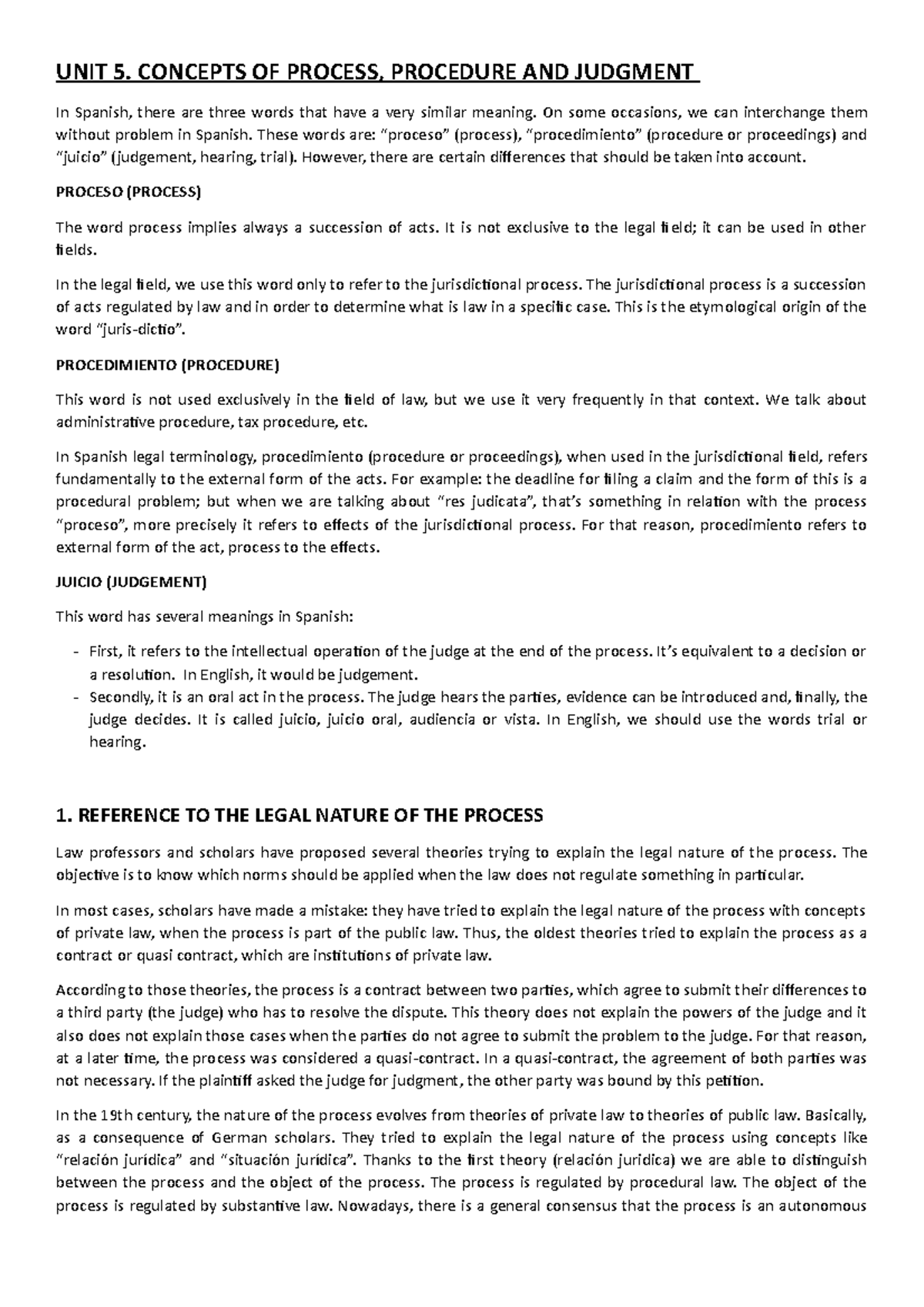 UNIT 5 resumen grupo bilingue - UNIT 5. CONCEPTS OF PROCESS, PROCEDURE ...