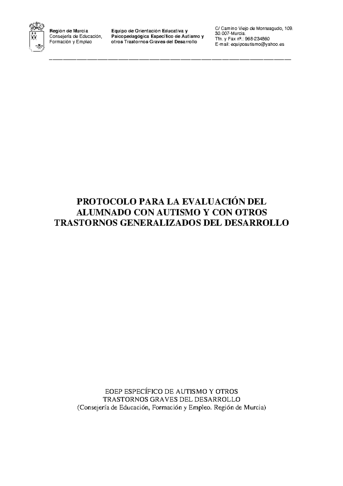 Protocolo eoep autismo 2010 - ####### Región de Murcia ...