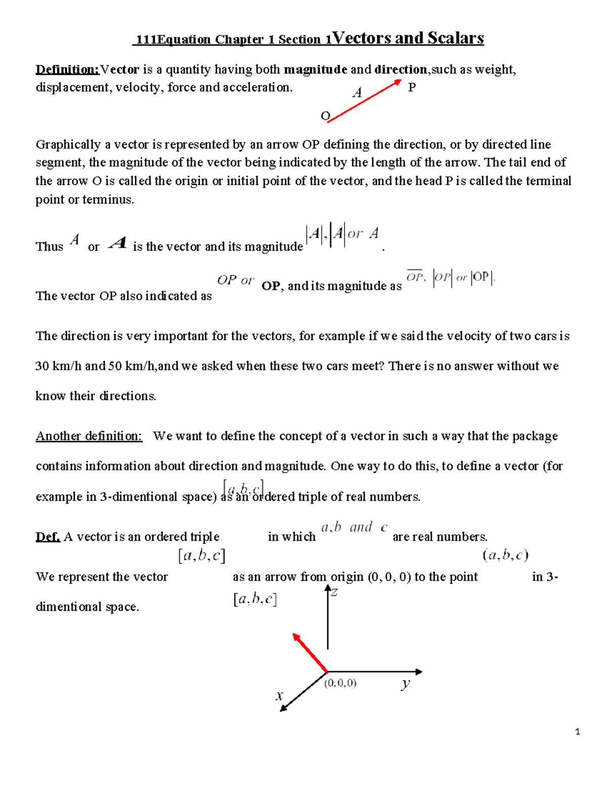 Vectors and Scalars - 111 Equation Chapter 1 Section 1Vectors and Scalars Definition:Vector is a ...