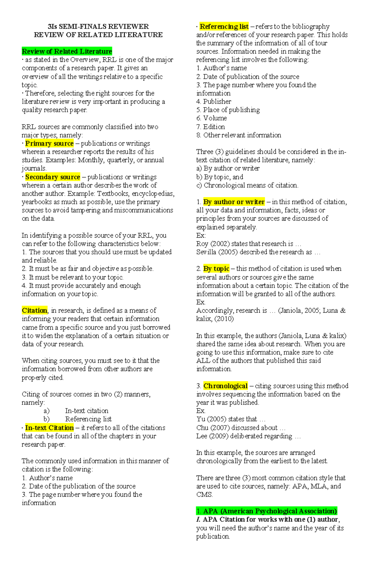 RRL reviewer - 3Is SEMI-FINALS REVIEWER REVIEW OF RELATED LITERATURE ...