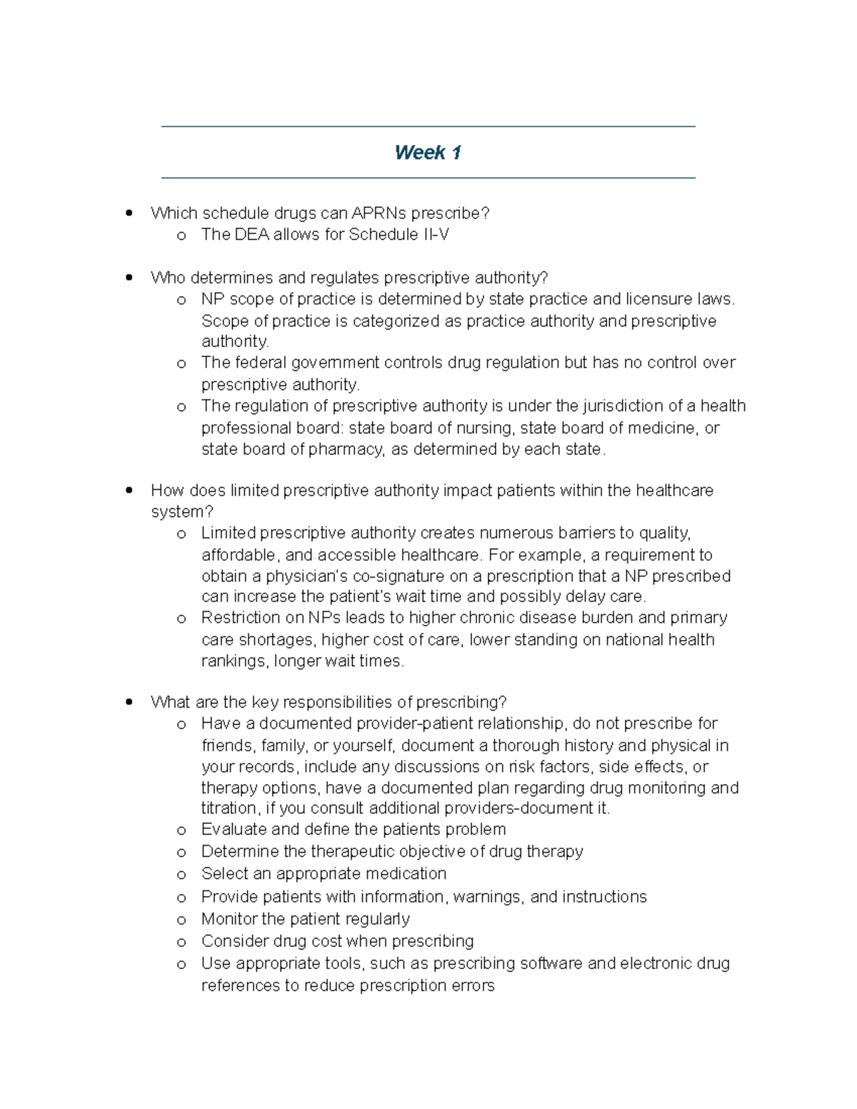 Week 1 study guide - Week 1 Which schedule drugs can APRNs prescribe? o ...
