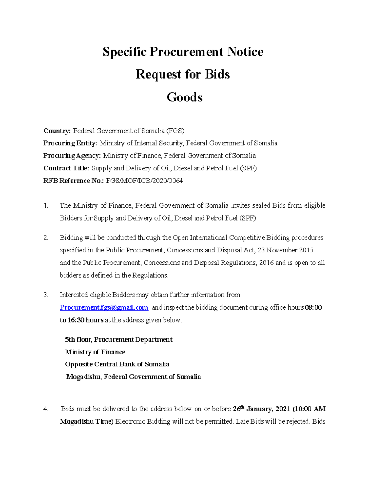 Specific Procurement Notice (SPF Fuel) 0 - Specific Procurement Notice ...