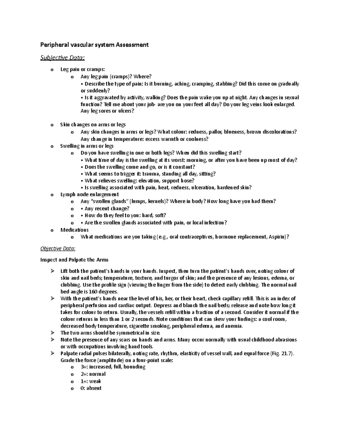 Peripheral vascular system Assessment - Peripheral vascular system ...