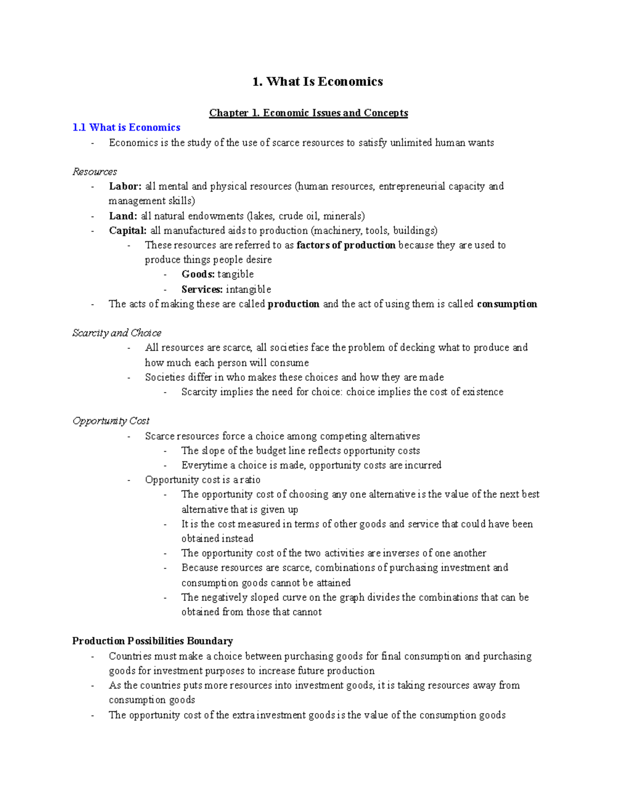 Econ 208 Textbook Notes: Chapter 1 - 1. What Is Economics Chapter 1 ...