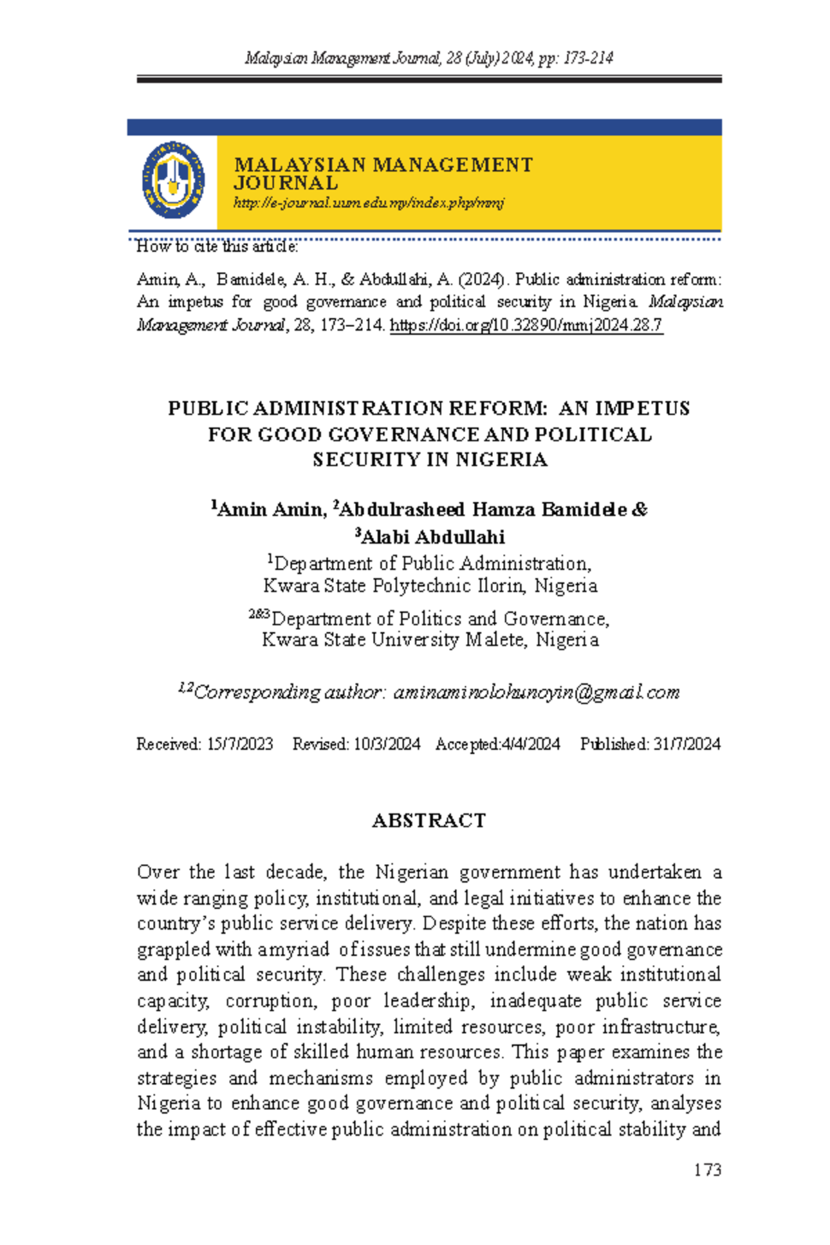 4430 - taf - How to cite this article: Amin, A., Bamidele, A. H ...