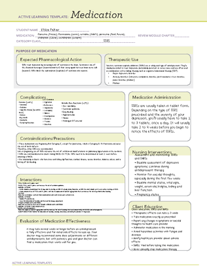 Mirtazapine - Medication Card - ACTIVE LEARNING TEMPLATES Medication ...