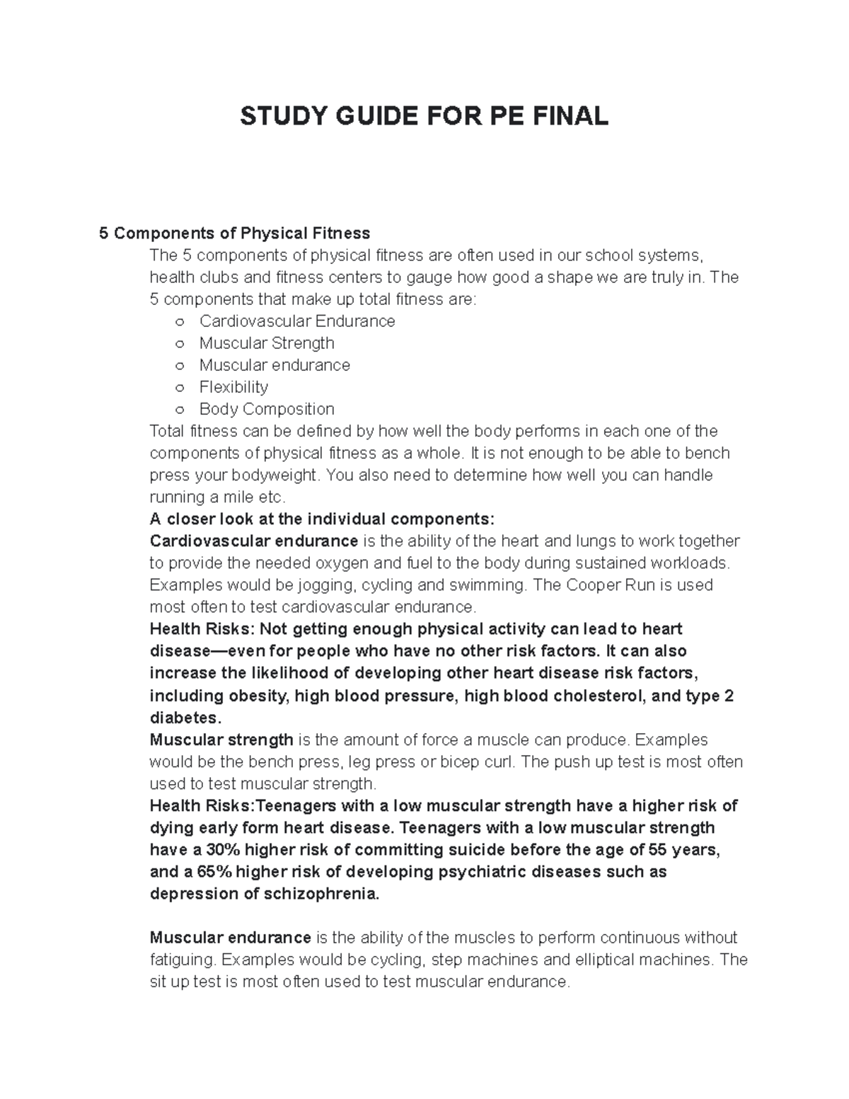 Final Study Guide Second Semester - STUDY GUIDE FOR PE FINAL 5 ...