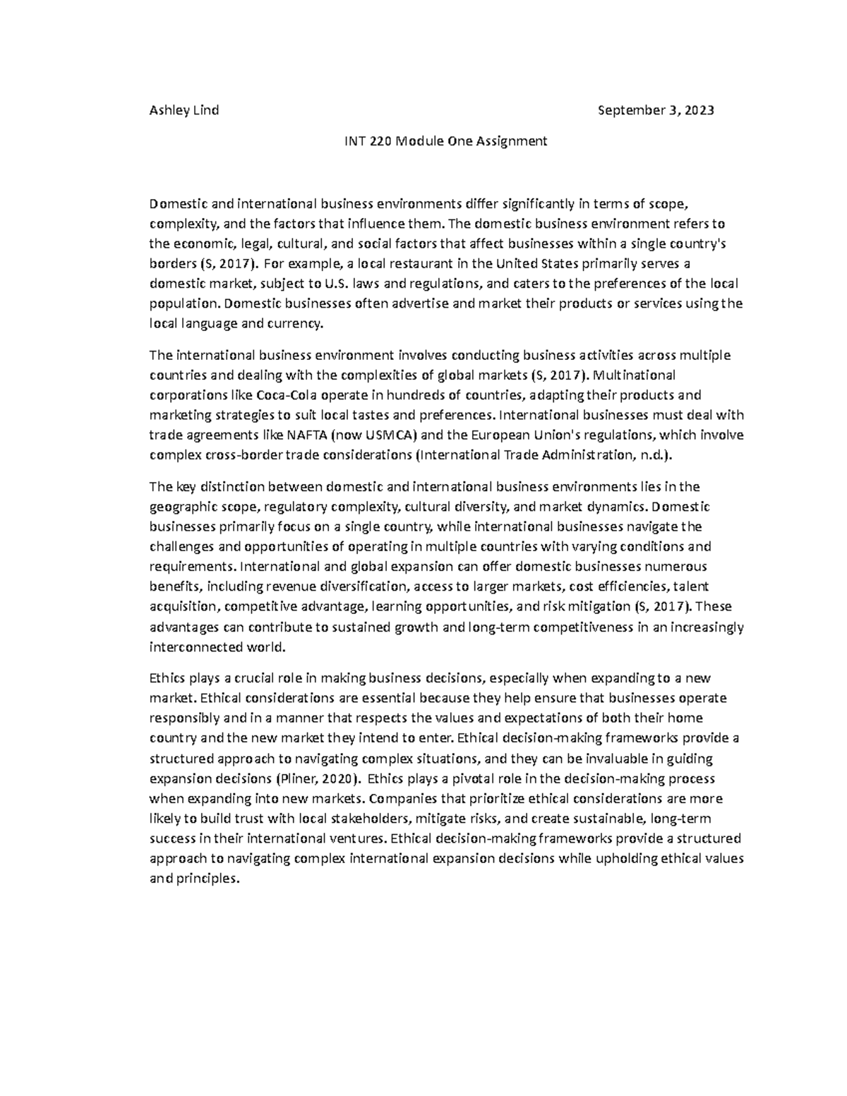INT 220 Module One - Ashley Lind September 3, 2023 INT 220 Module One ...