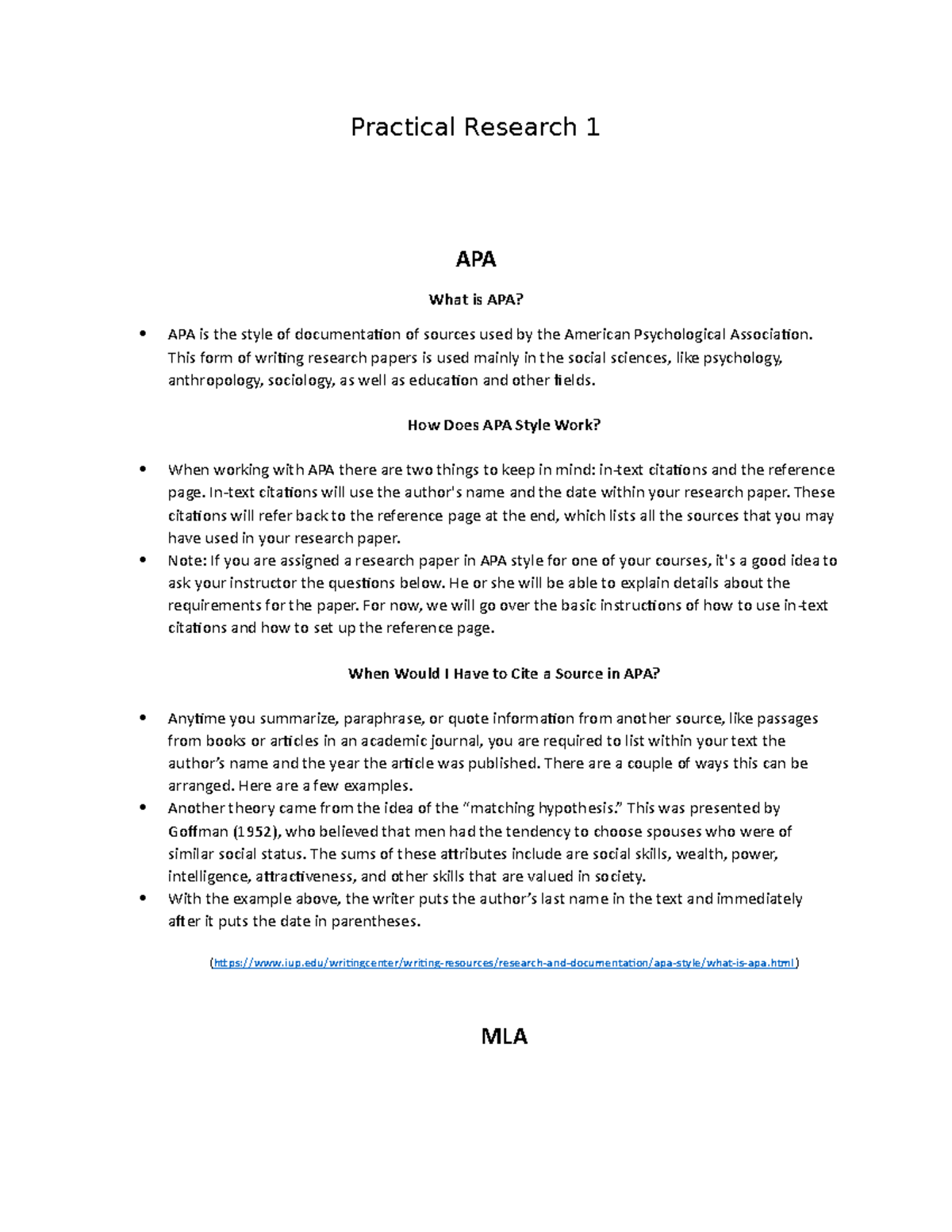 APA-MLA ( Practical Research 1) - Practical Research 1 APA What is APA ...