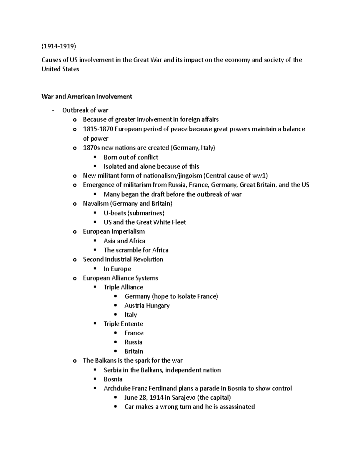 World War 1 - (1914-1919) Causes of US involvement in the Great War and ...
