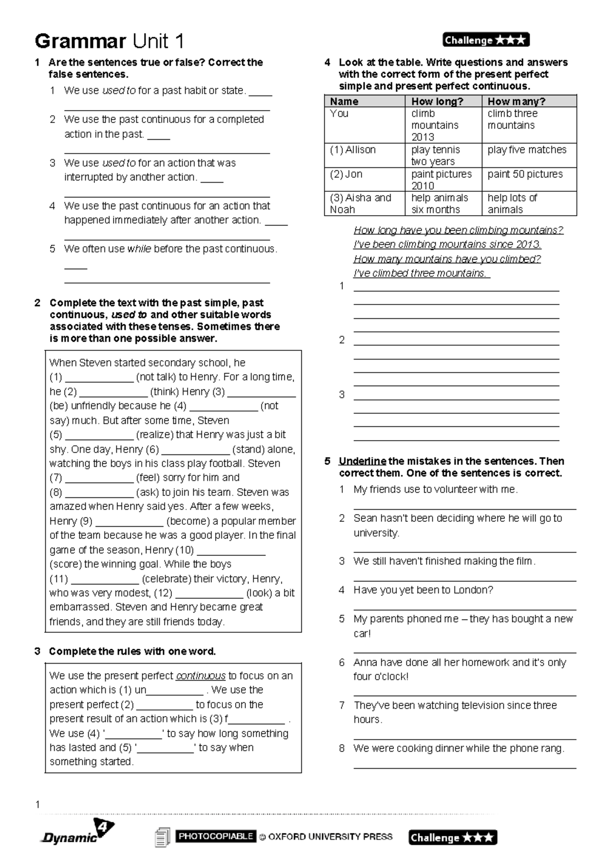 Dynamic G&V Unit 1 Challenge - Grammar Unit 1 1 Are the sentences true or false? Correct the ...