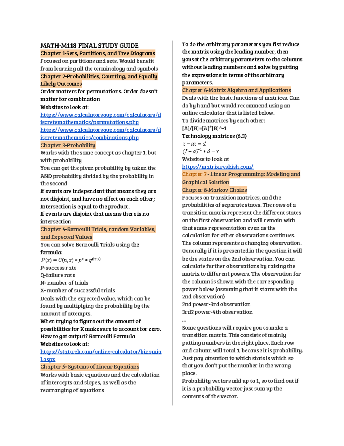 MATH-M118 Final Study Guide - MATH-M118 FINAL STUDY GUIDE Chapter 1 ...
