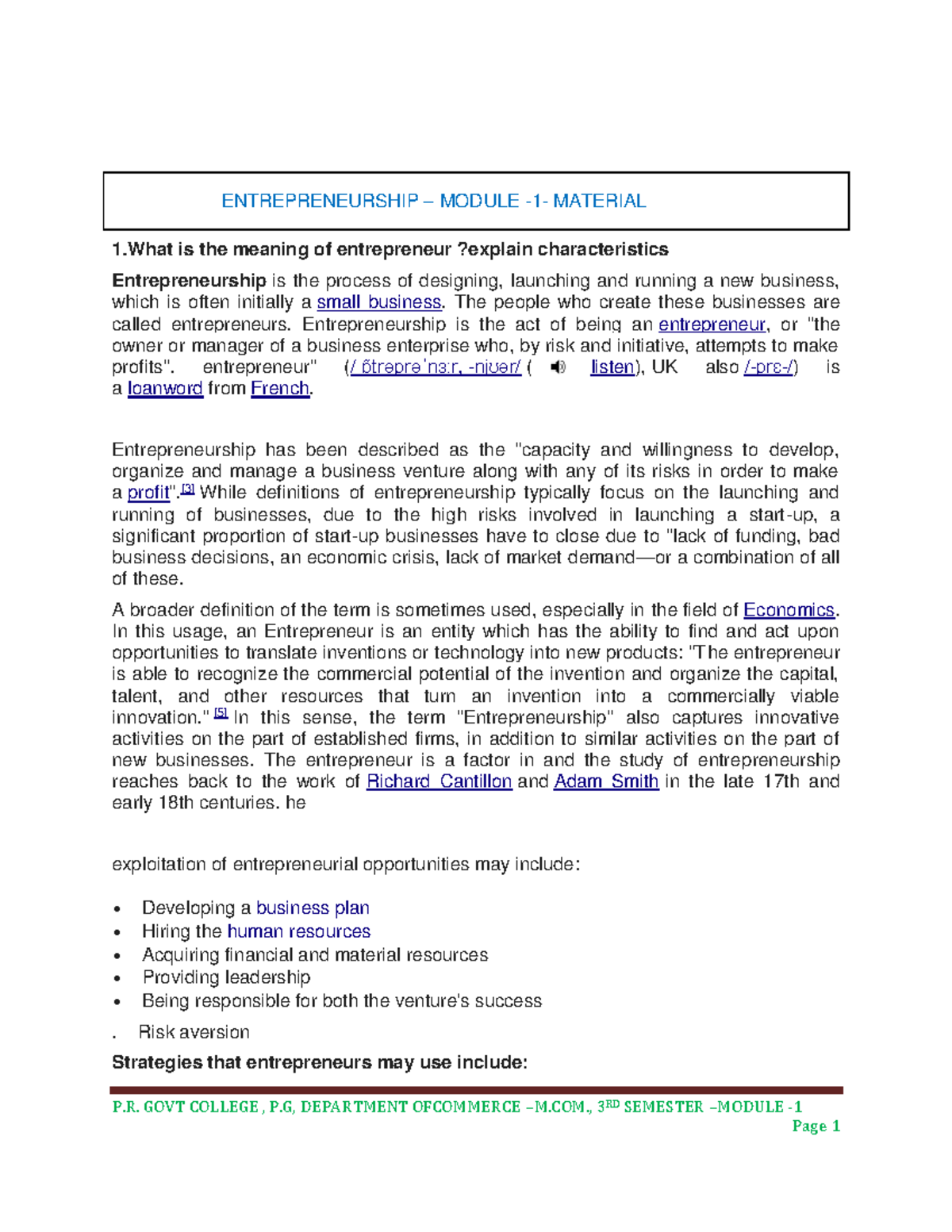 ES (1) pdf - Entrepreneurship - P. GOVT COLLEGE , P, DEPARTMENT ...