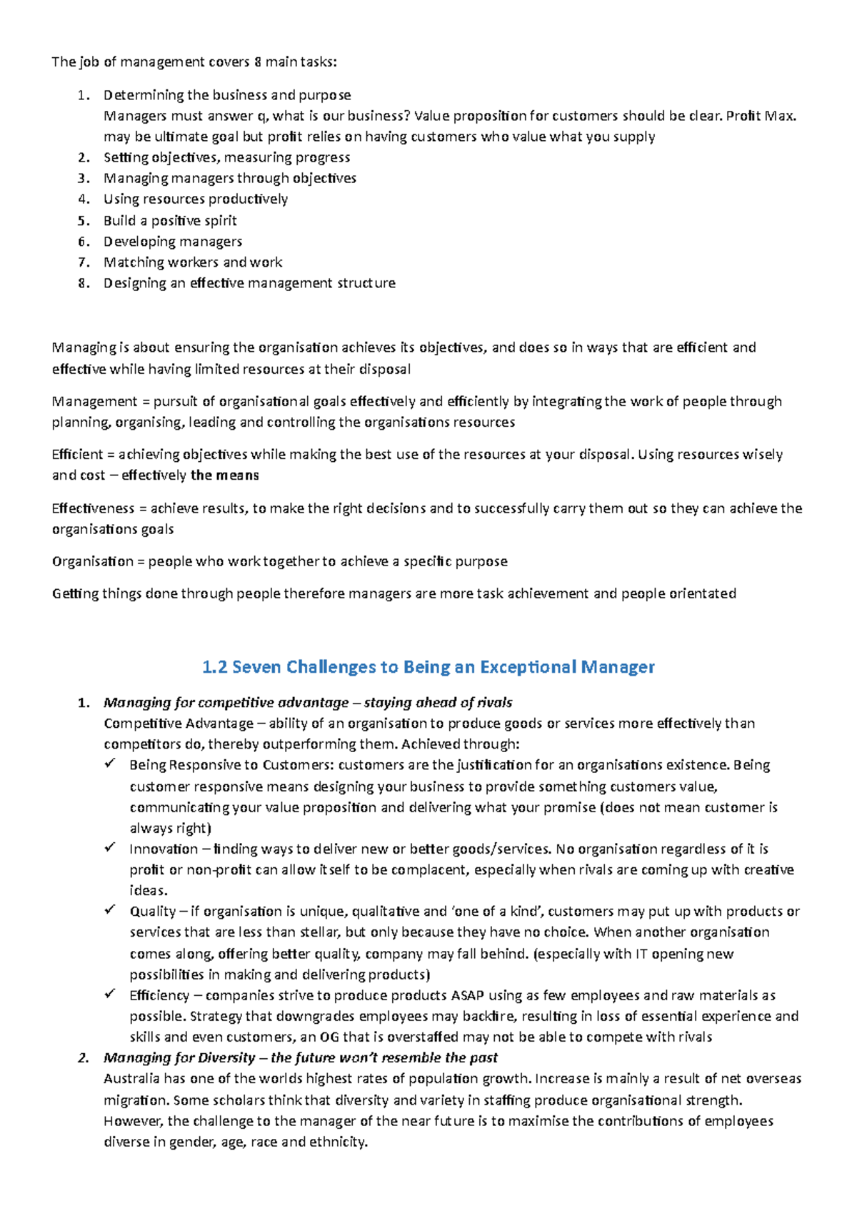 Ch. 1 - MGMT1001 Chapter 1 Summary Textbook Notes - The job of ...