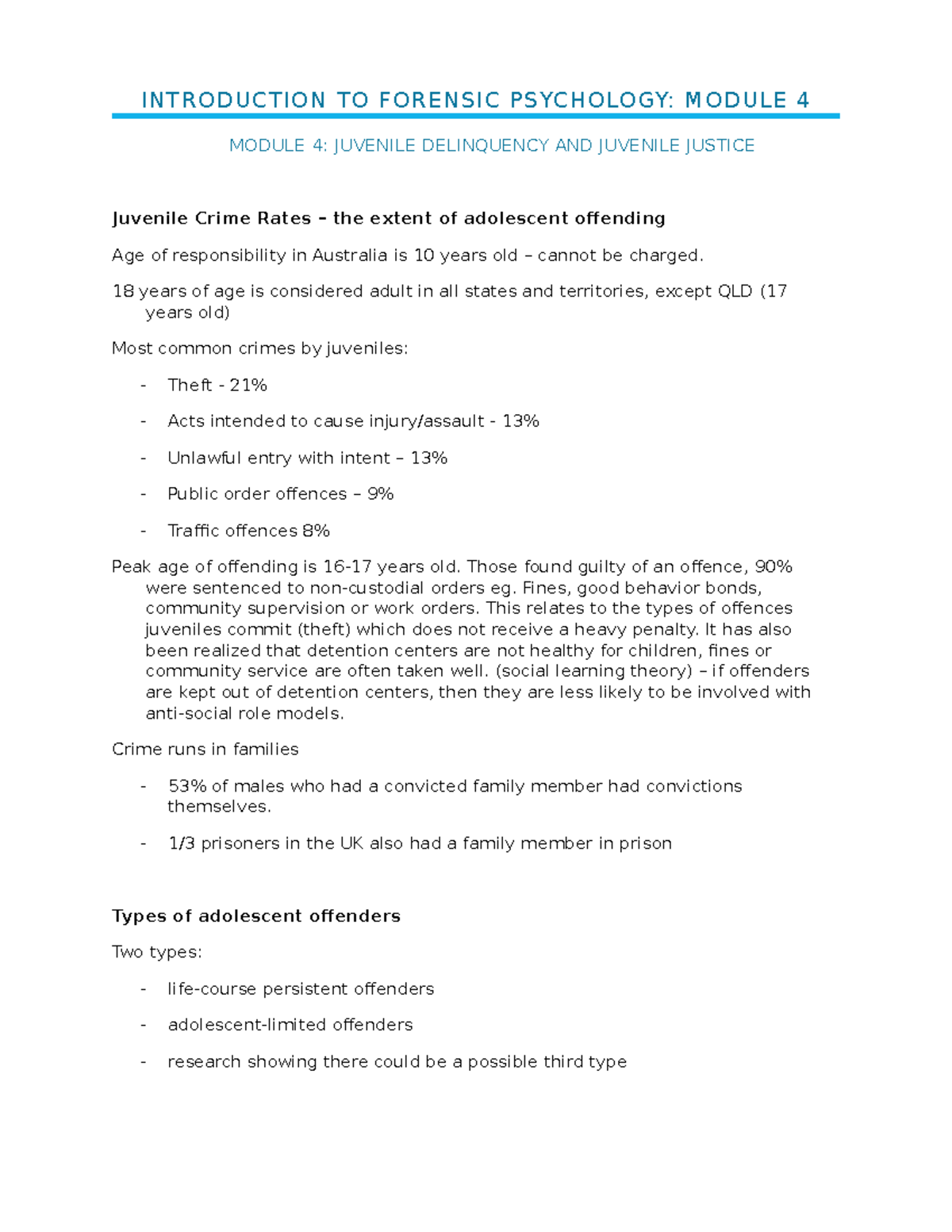 Module 4 - Juvenile Delinquency and Justice - INTRODUCTION TO FORENSIC ...