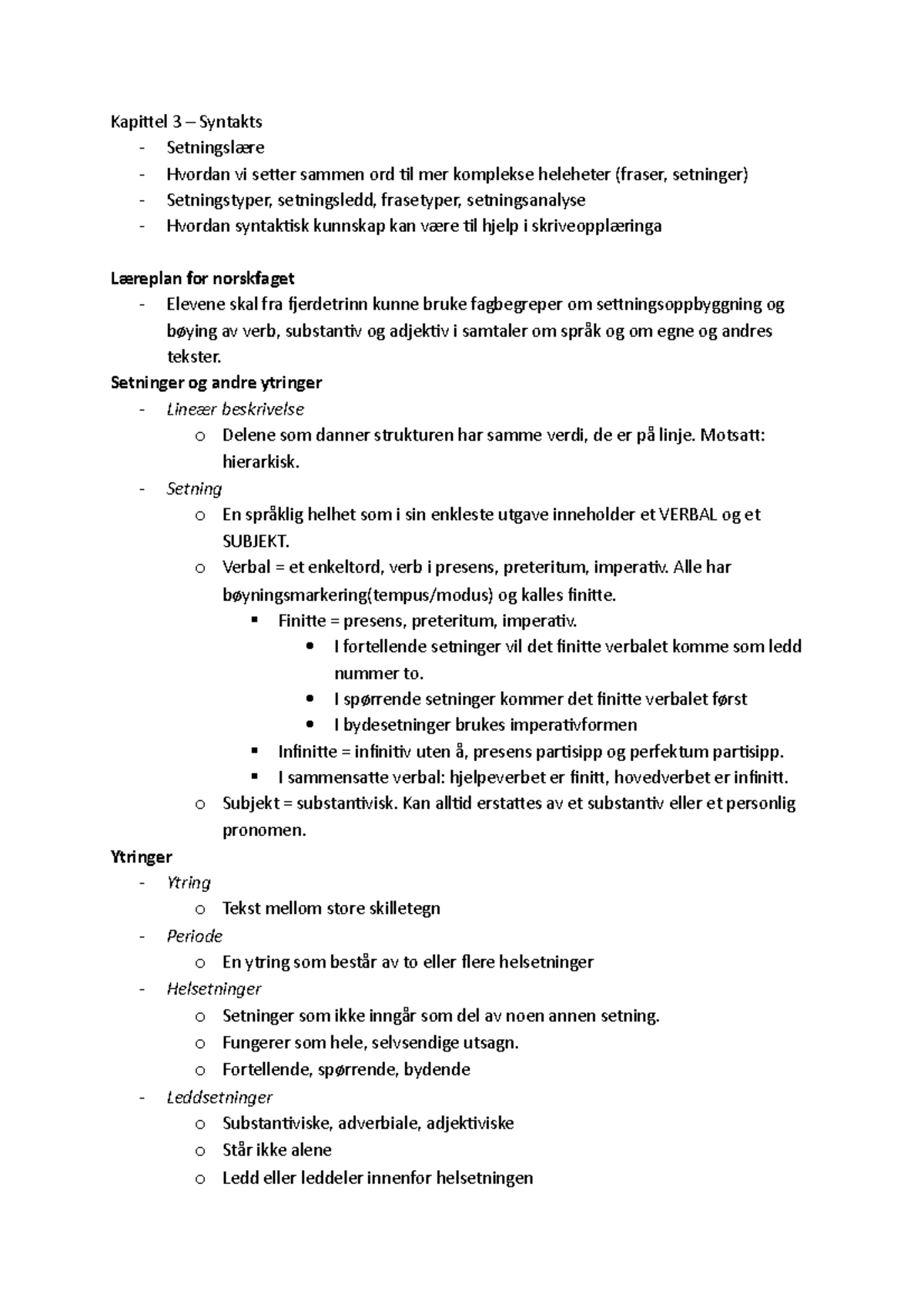 Syntaks notater veldig bra - Kapittel 3 – Syntakts - Setningslære ...