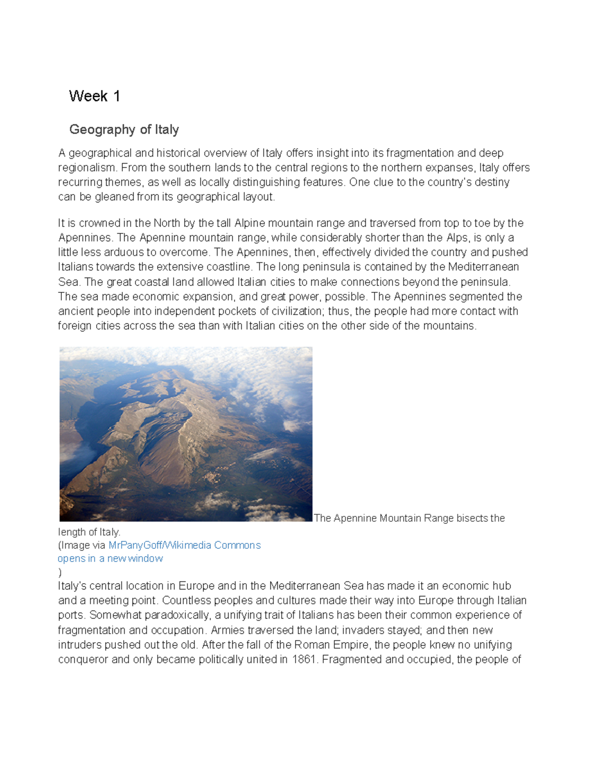 Italian notes - Google Docs - Week 1 Geography of Italy A geographical ...