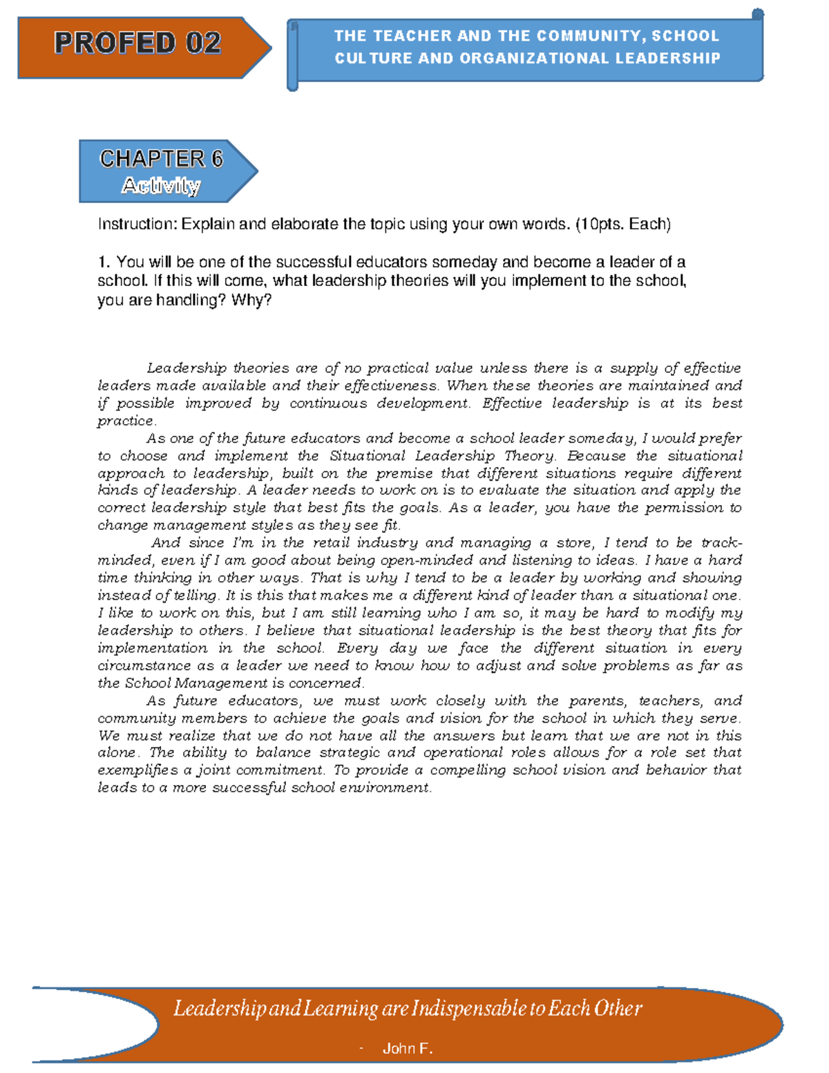 Chapter 6 THE Teacher AND THE Community, School - THE TEACHER AND THE ...