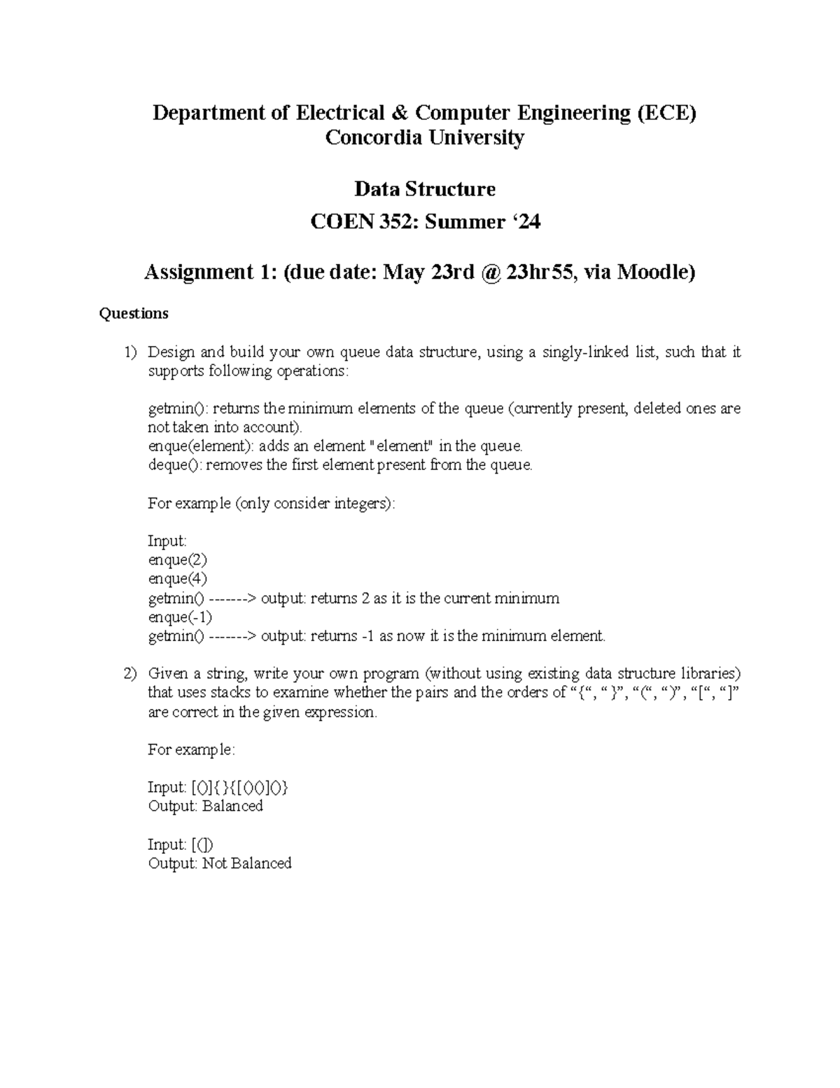 Assignment 1 summer - Department of Electrical & Computer Engineering ...