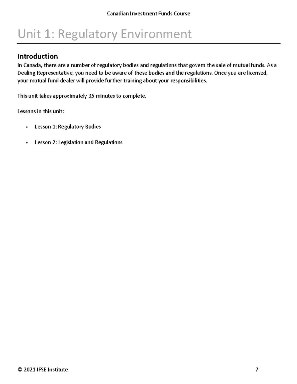 IFIC pratice material - Canadian Investment Funds Course Unit 1 ...