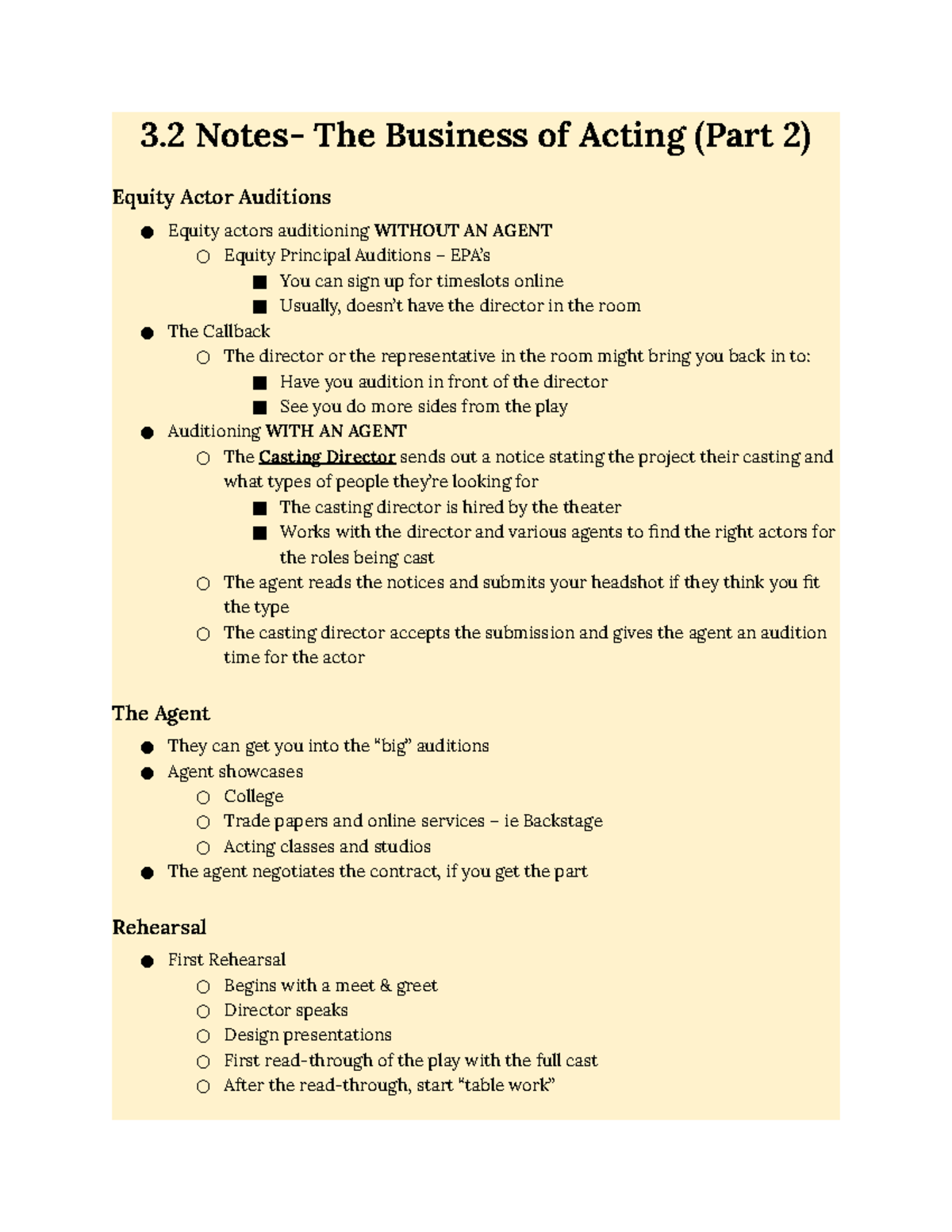 3.2 Notes- The Business of Acting (Part 2) - .. Light cues Sound cues ...