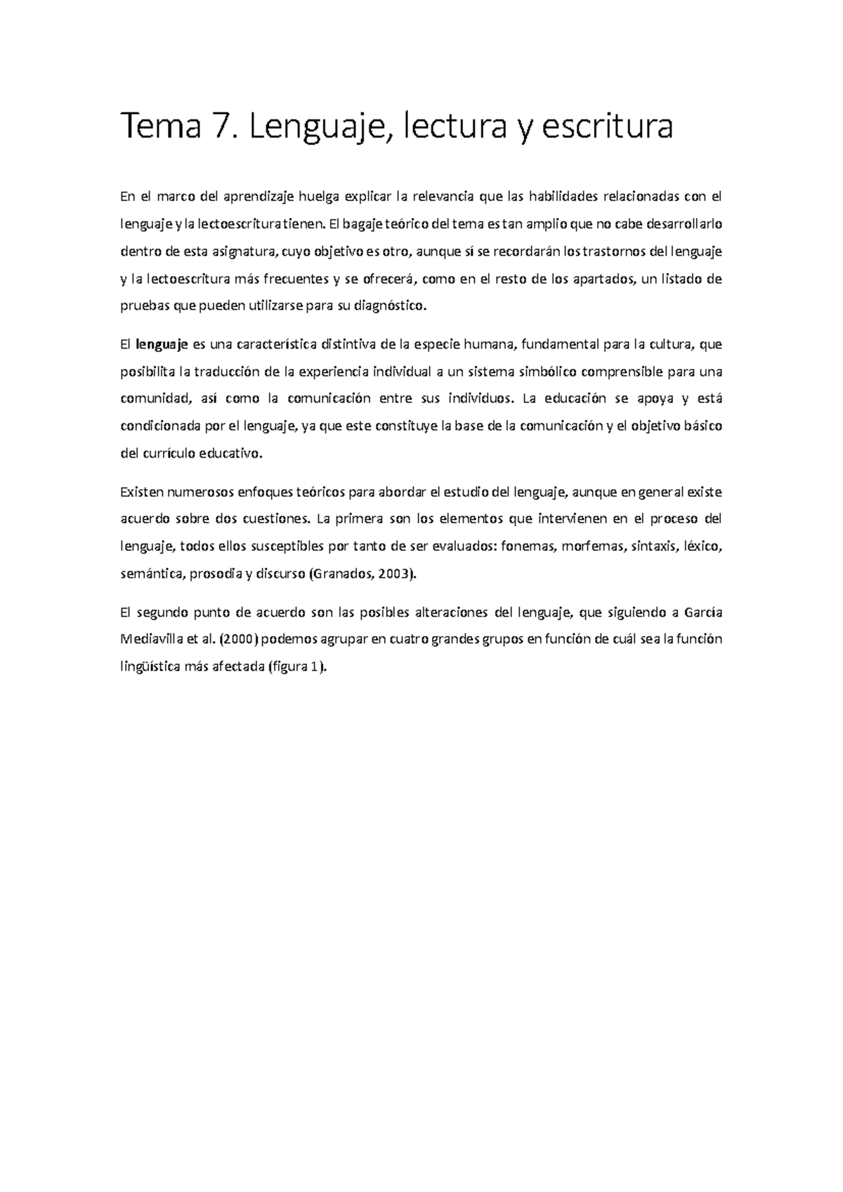 Tema 7. Apuntes - Tema 7. Lenguaje, lectura y escritura En el marco del ...