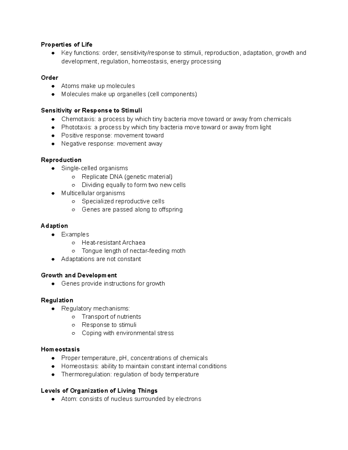An Introduction to Biology - Properties of Life Key functions: order ...