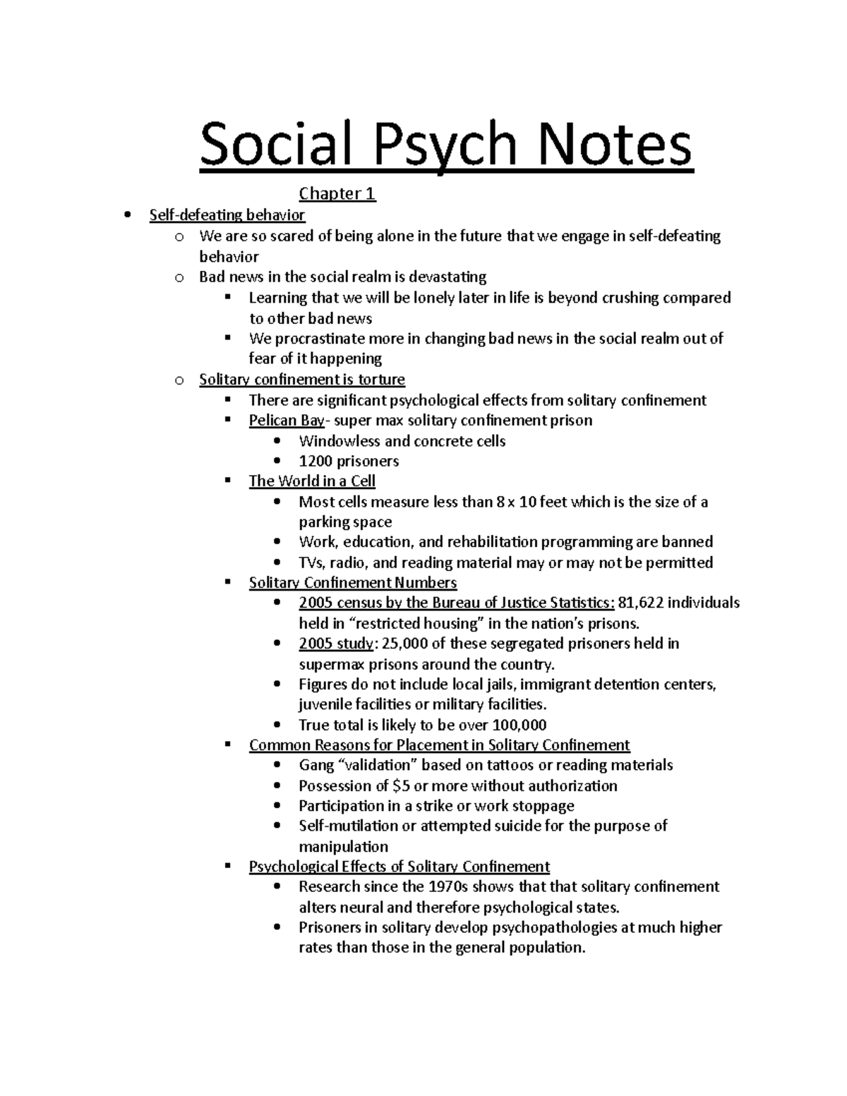 Social Psychology Notes - Social Psych Notes Chapter 1 Self-defeating ...