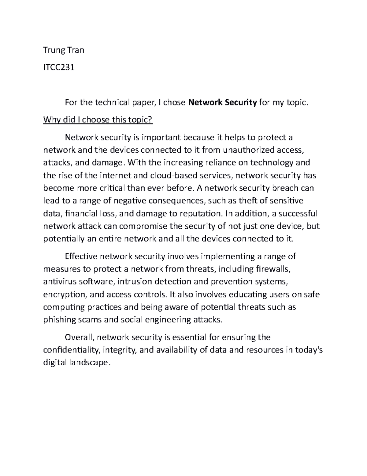 Itcc231 week 2 Assignment - Trung Tran ITCC For the technical paper, I ...