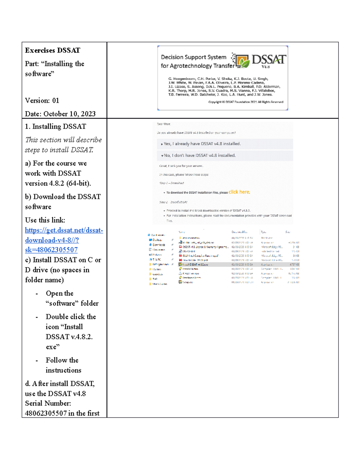 đaczcvvsédsaxca - Exercises DSSAT Part: “Installing the software ...